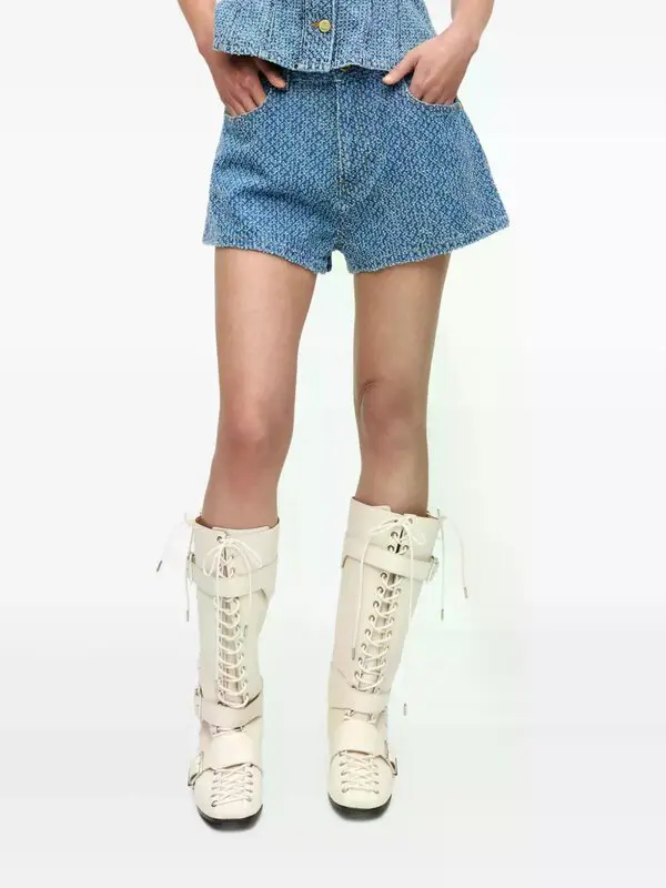 GANNI Textured Denim Shorts