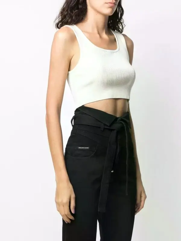 Philipp Plein Ribbed Wool Cropped Top - Neutrals
