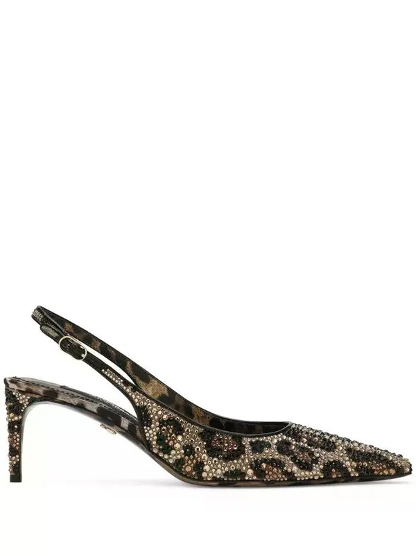 Dolce & Gabbana Leopard-print Embellished Slingback Pumps - Brown