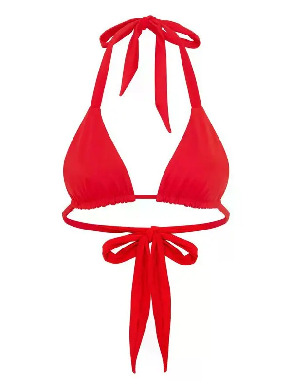 LET'S SWIM Triangle Bikini Top With Tie Fastenings - Red
