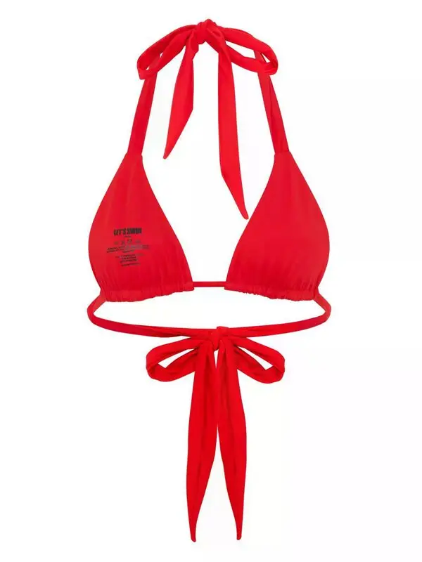 LET'S SWIM Triangle Bikini Top With Tie Fastenings - Red