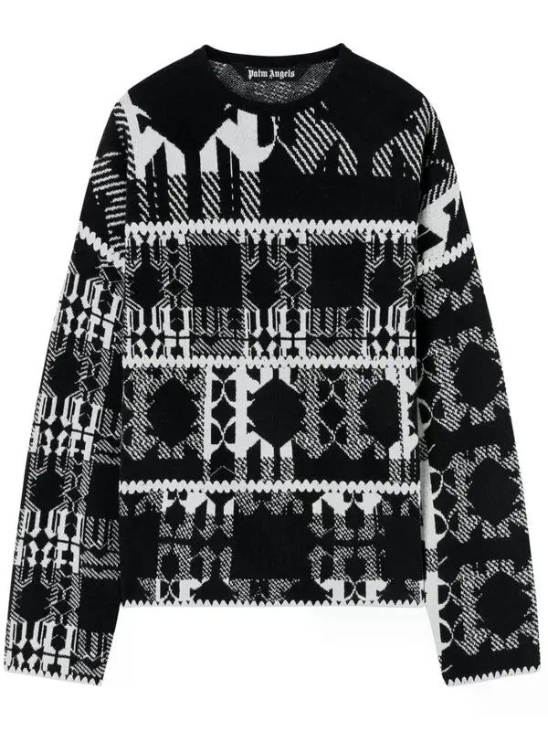 Palm Angels Intarsia-knit Monogram Jumper - Black