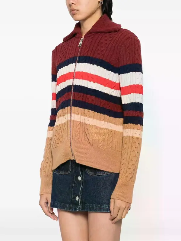 Maison Kitsuné Striped Cable Knitted Zipped Cardigan
