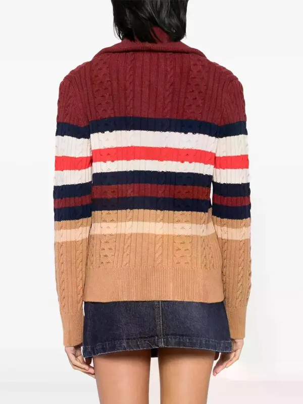 Maison Kitsuné Striped Cable Knitted Zipped Cardigan