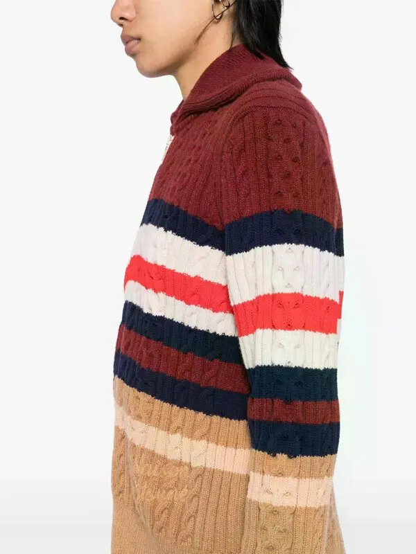 Maison Kitsuné Striped Cable Knitted Zipped Cardigan