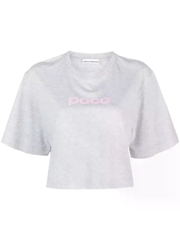 Rabanne Logo-print Cropped T-shirt - Grey