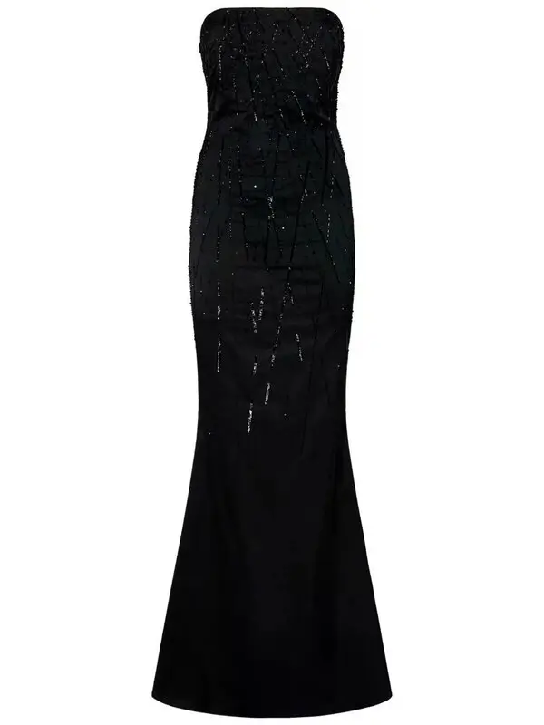 ROOM76 Crystal-embellished Satin Gown - Black