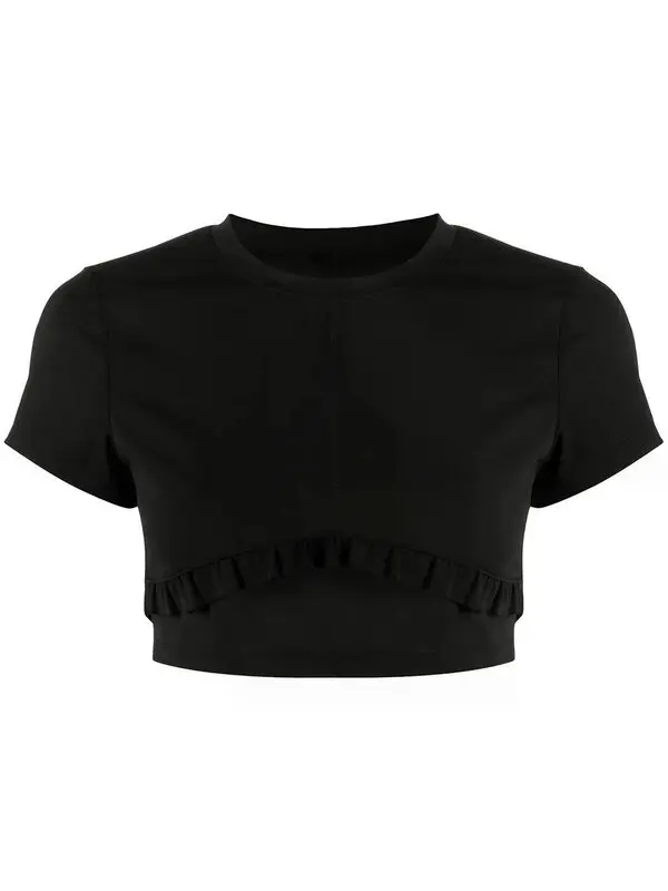 ONEFIFTEEN X Beyond The Radar Cropped T-shirt With Ruffle Trim - Black
