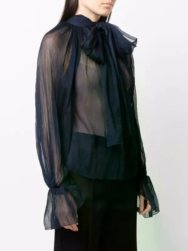 ATU BODY COUTURE Sheer Pussy-bow Silk Blouse