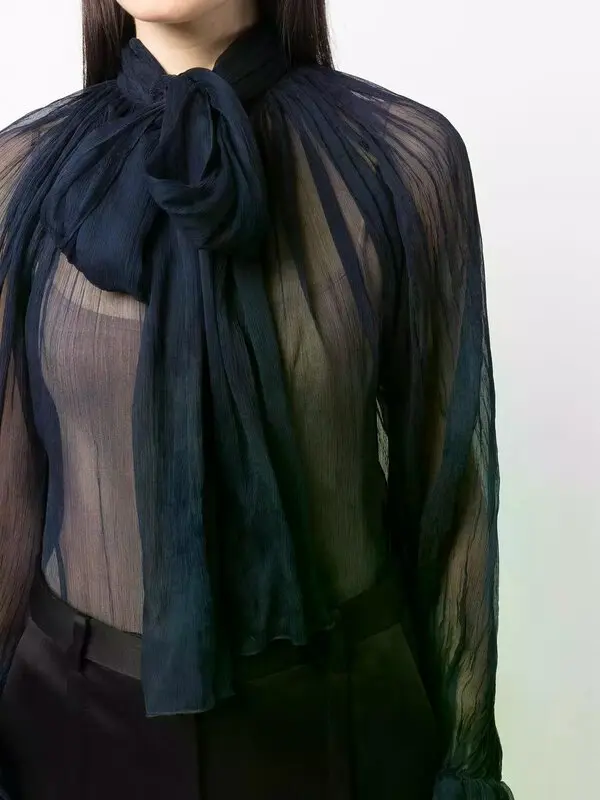 ATU BODY COUTURE Sheer Pussy-bow Silk Blouse