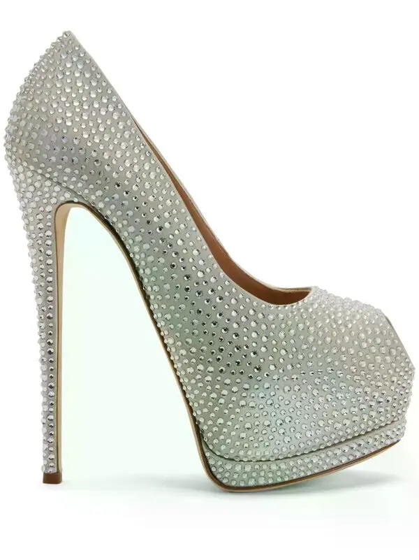 GIUSEPPE ZANOTTI Sharon 140mm Rhinestone-embellished Peep-toe Pumps - Grey