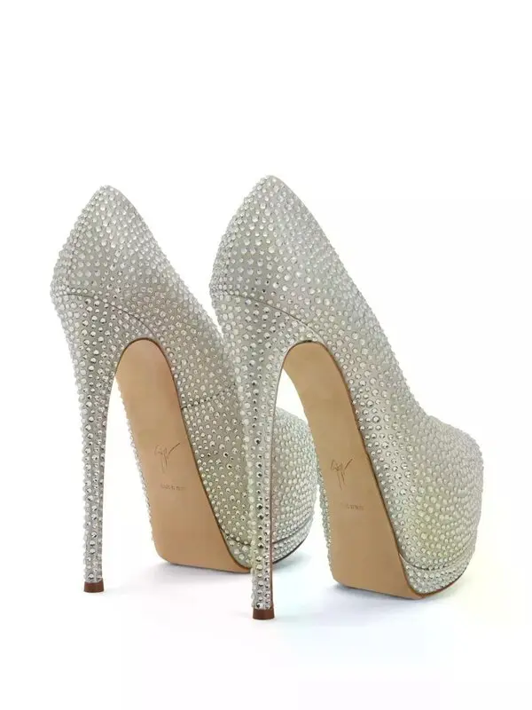 GIUSEPPE ZANOTTI Sharon 140mm Rhinestone-embellished Peep-toe Pumps - Grey