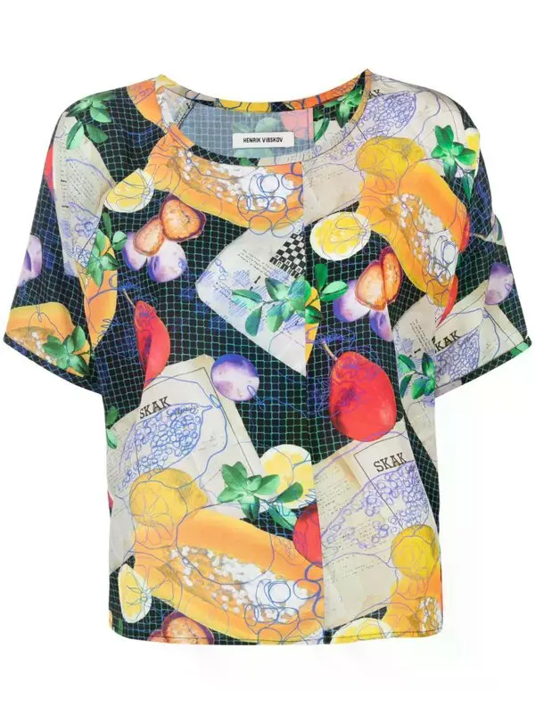 Henrik Vibskov Graphic-print Silk T-shirt - Black
