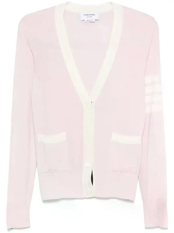 Thom Browne 4 Bar Striped Fine-knitted Cardigan - Pink
