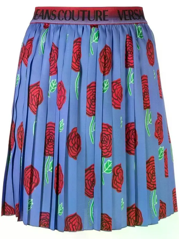 Versace Pleated Floral Print Mini Skirt