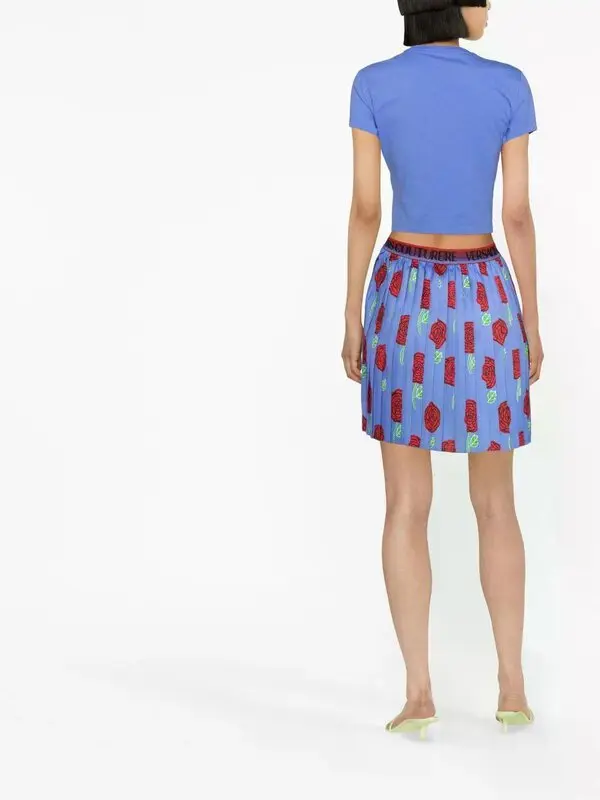 Versace Pleated Floral Print Mini Skirt