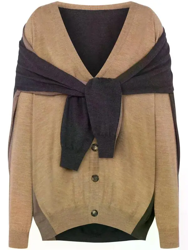Moschino Layered Virgin Wool Cardigan - Neutrals