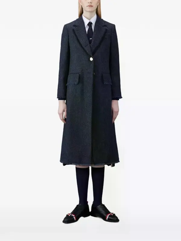 Thom Browne Tweed Single-breasted Coat - Blue