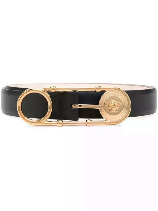 Versace Safety Pin Leather Belt - Black