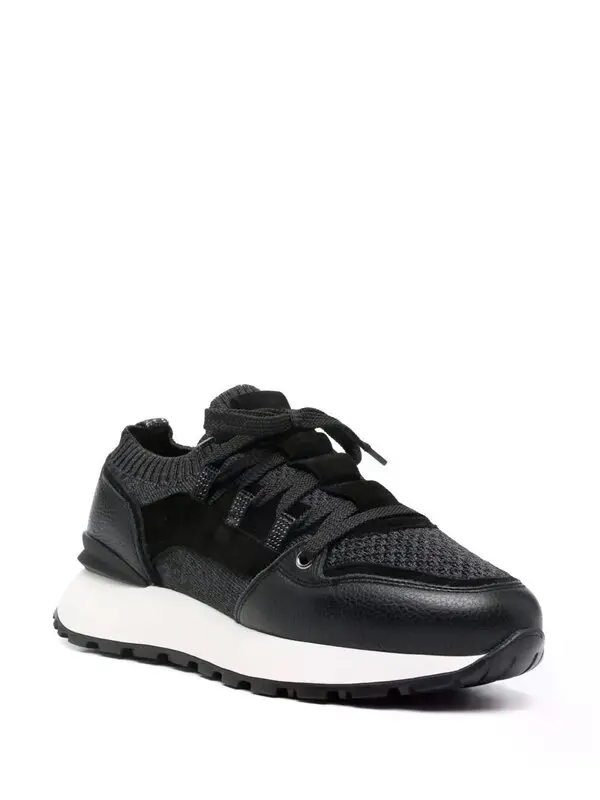 DOUCAL'S Panelled Knit And Leather Sneakers - Black