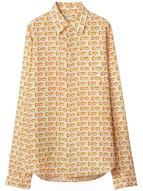 Burberry Silk Poplin Shirt With All-over Graphic Print - Orange