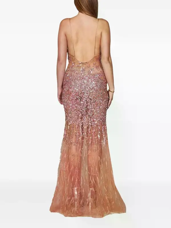 ROOM76 Embellished V-neck Feather Dress - Pink