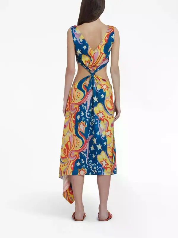 Marni Star Print V-neck Midi Dress - Blue