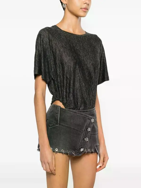 Pinko High-cut Linen Bodysuit With Embroidered Logo