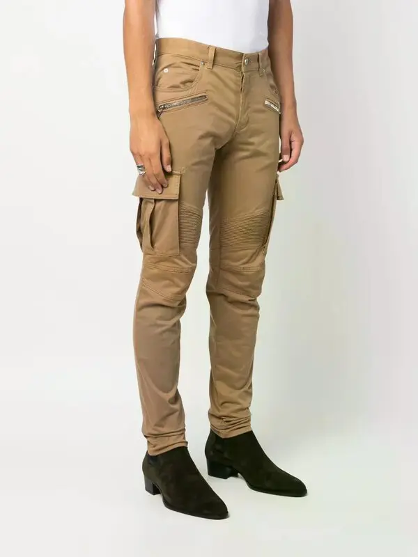 Balmain Zip-detail Skinny-leg Trousers In Camel - Brown