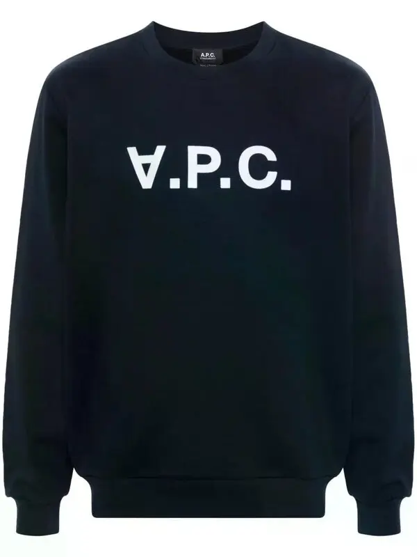 A.p.c. Flocked Logo Cotton Sweatshirt - Blue