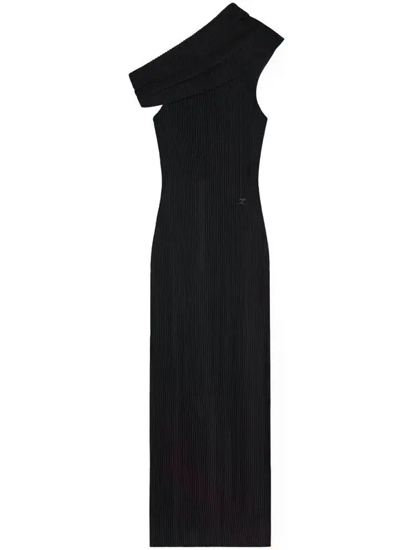 COURREGES Ribbed Knit Asymmetric Maxi Dress - Black