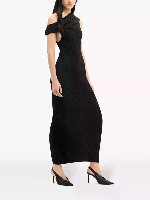 COURREGES Ribbed Knit Asymmetric Maxi Dress