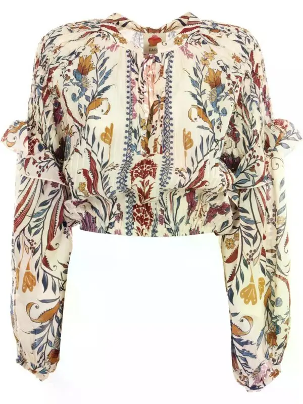 Farm Rio Off-white Floral Print Blouse - Neutrals