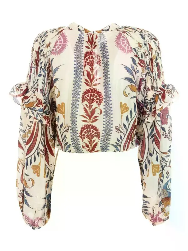 Farm Rio Off-white Floral Print Blouse