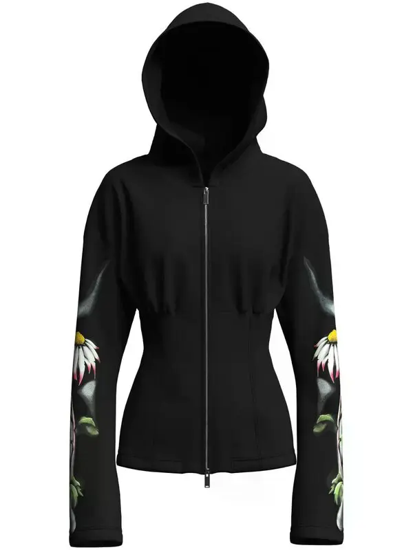 MARGHERITA MACCAPANI Floral Print Zip-up Hoodie - Black