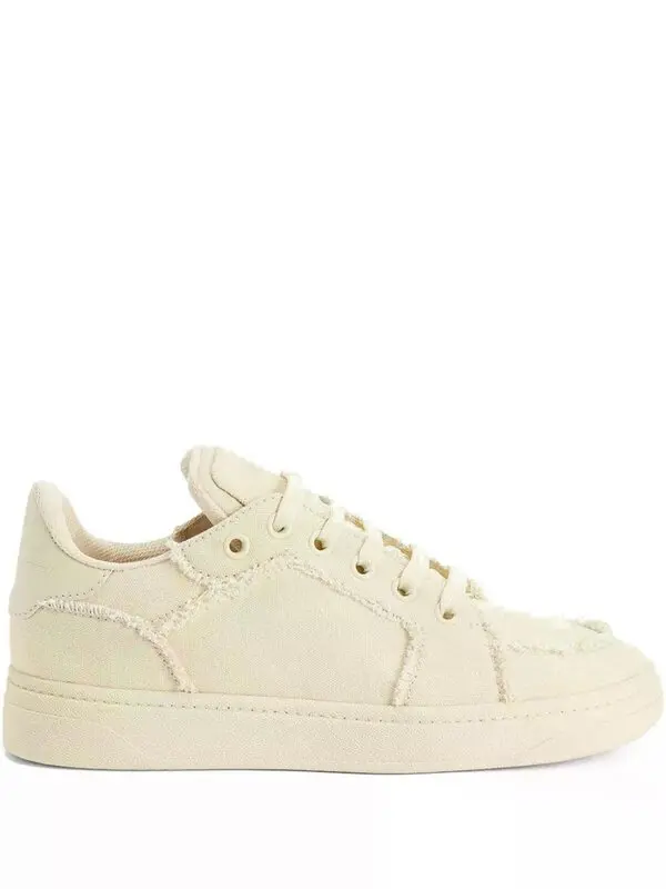 GIUSEPPE ZANOTTI Low-top Lace-up Sneakers With Frayed Detailing - Neutrals