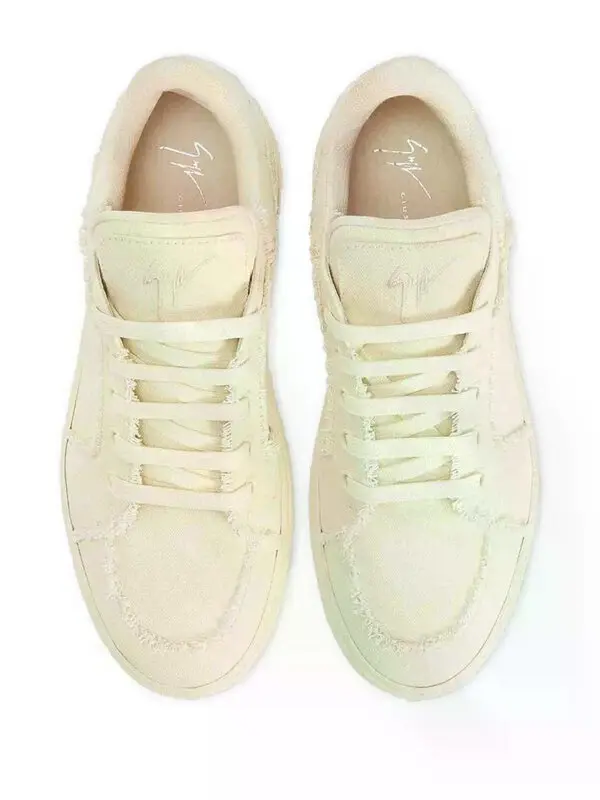 GIUSEPPE ZANOTTI Low-top Lace-up Sneakers With Frayed Detailing - Neutrals