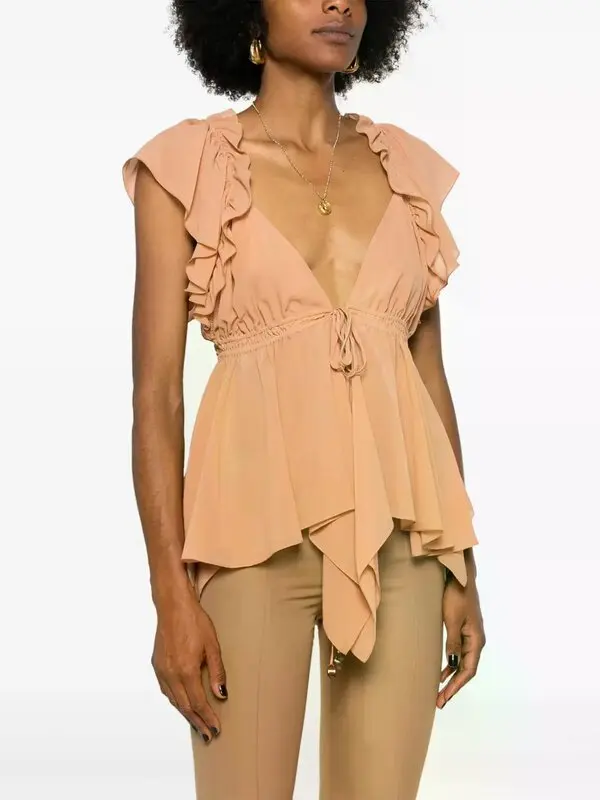 Chloé Ruffled Sleeveless Silk Blouse - Orange