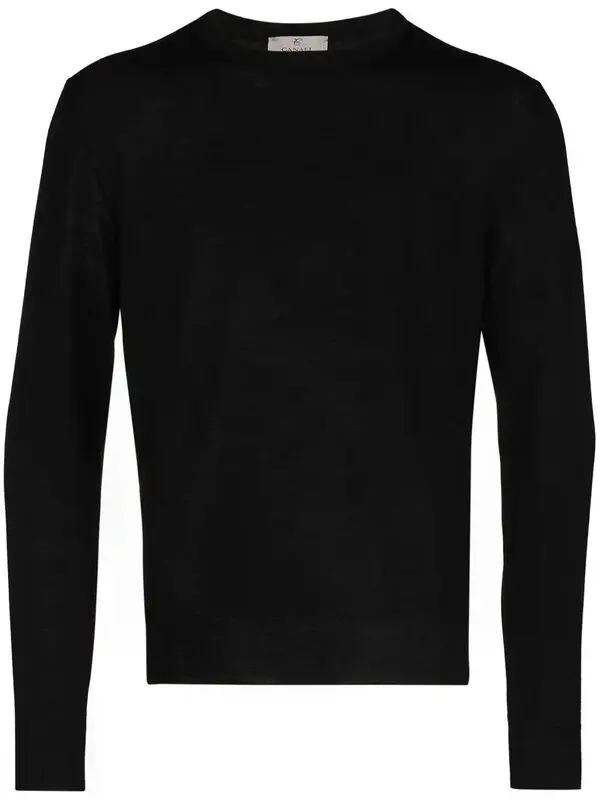 Canali Fine-knit Merino Wool Crew Neck Sweater - Black