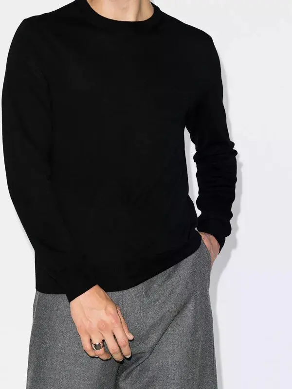 Canali Fine-knit Merino Wool Crew Neck Sweater - Black