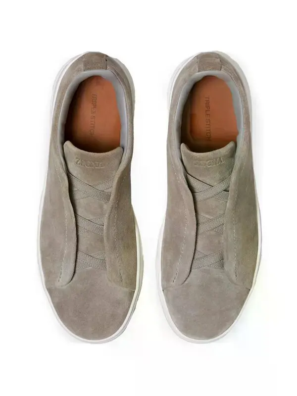 Zegna Triple Stitch Suede Slip-on Sneakers - Grey