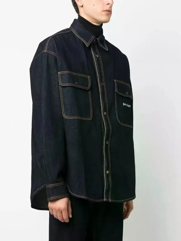Palm Angels Logo-embroidered Denim Shirt