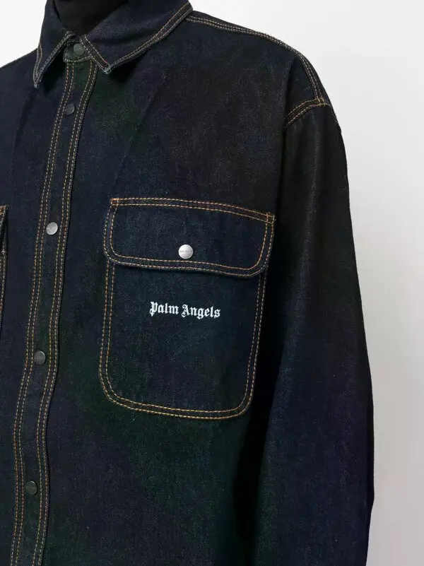 Palm Angels Logo-embroidered Denim Shirt