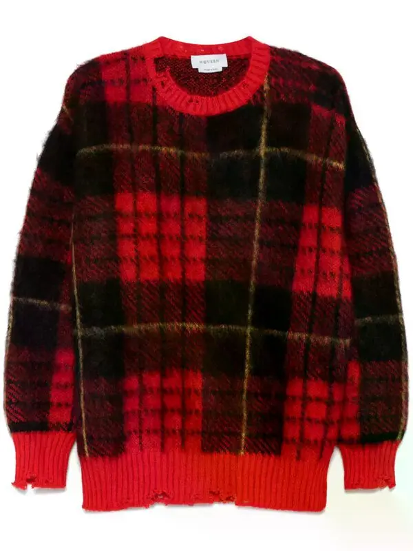 Alexander McQueen Tartan Check Mohair Blend Sweater - Red