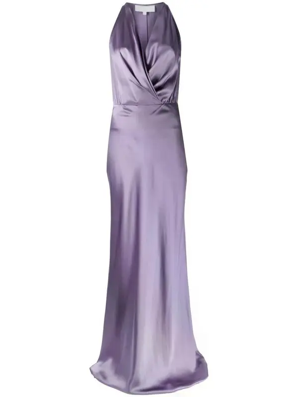 Michelle Mason Draped Halterneck Gown Dress - Purple