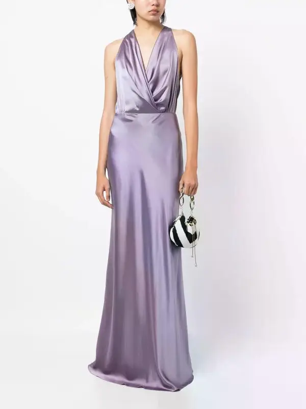 Michelle Mason Draped Halterneck Gown Dress - Purple