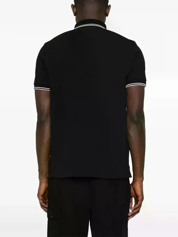 Stone Island Logo-patch Contrast-trim Polo Shirt - Black