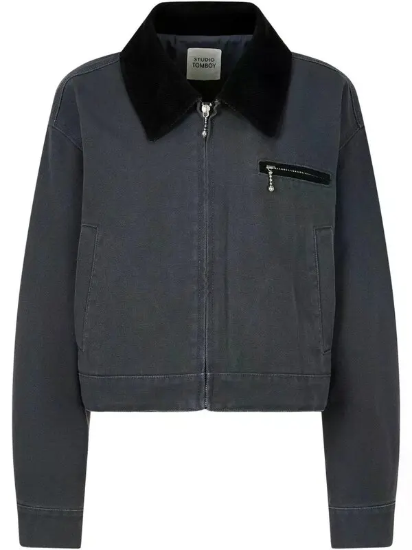 STUDIO TOMBOY Cropped Canvas Zip Jacket - Grey
