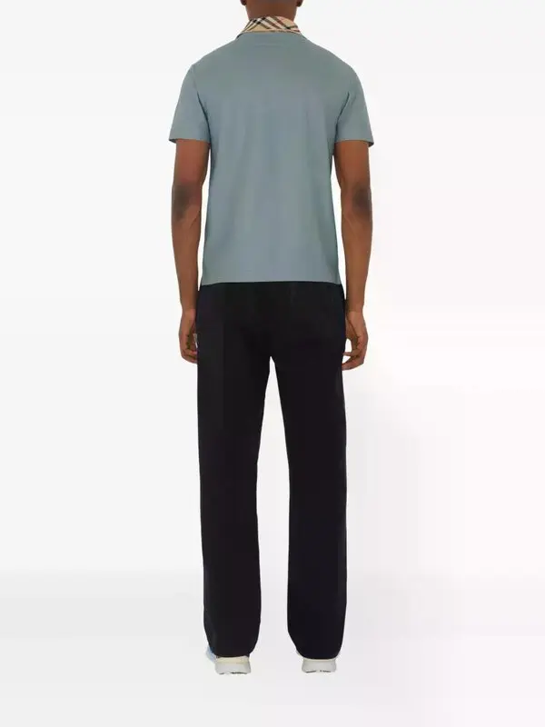 Burberry Checked-collar Polo Shirt - Blue