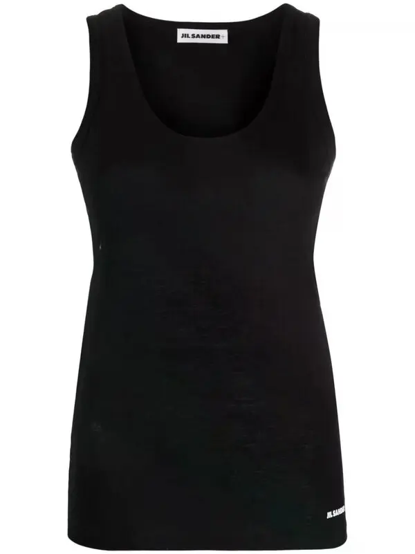 JIL SANDER Logo Cotton Tank Top - Black